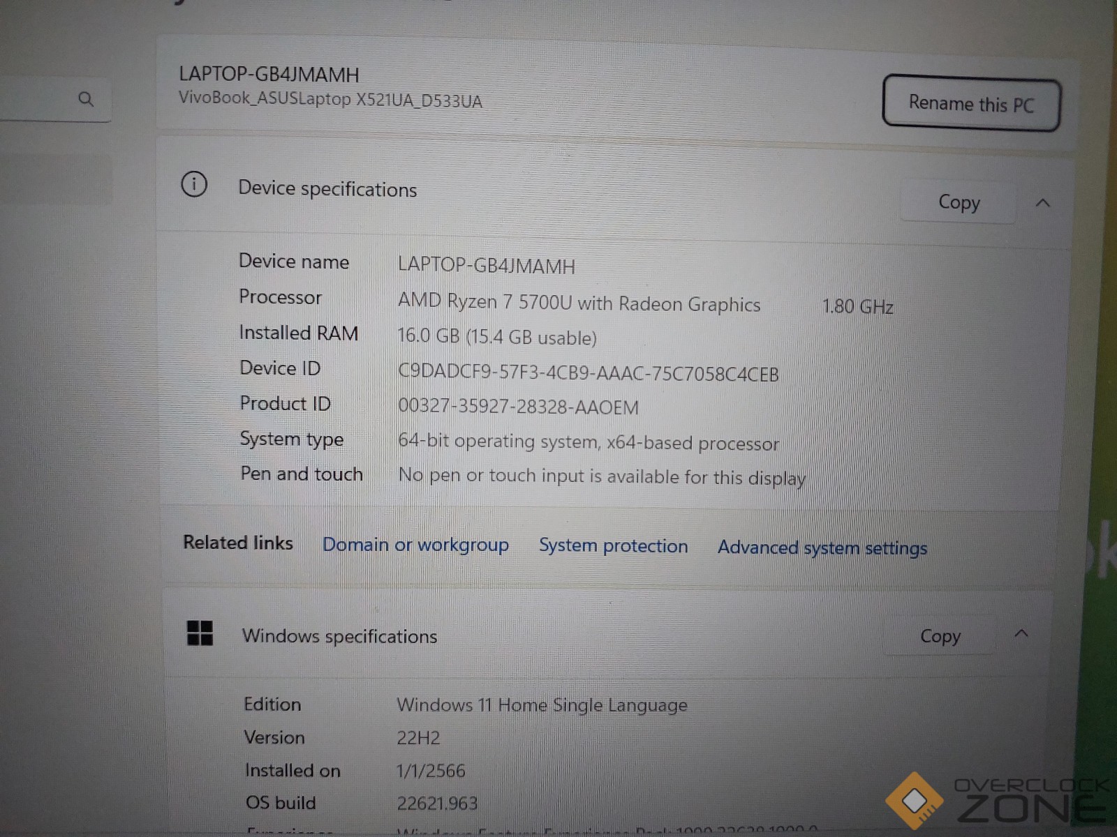 ASUS VIVOBOOK 15 ( RYZEN 7-5700U + แรม 16 ) มีประกันศูนย์ ราคา 14,900.- - Overclockzone.com ...